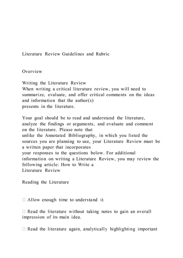 Literature review guidelines and rubric overview | PDF