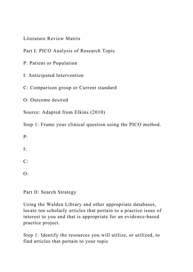 Literature Review MatrixPart I PICO Analysis of Research Topi.docx