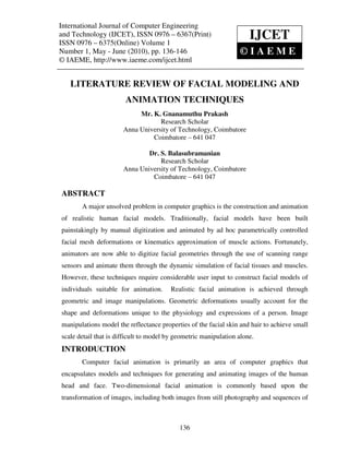 Literature review of facial modeling and animation techniques | PDF