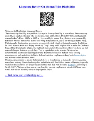 Literature Review On Women With Disabilities | PDF
