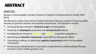 BACOPA MONNIERI IN HOMOEOPATHY: NURTURING COGNITIVE WELLNESS THROUGH ...