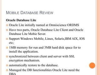 Literature Survey on Mobile Database Tools | PPTX