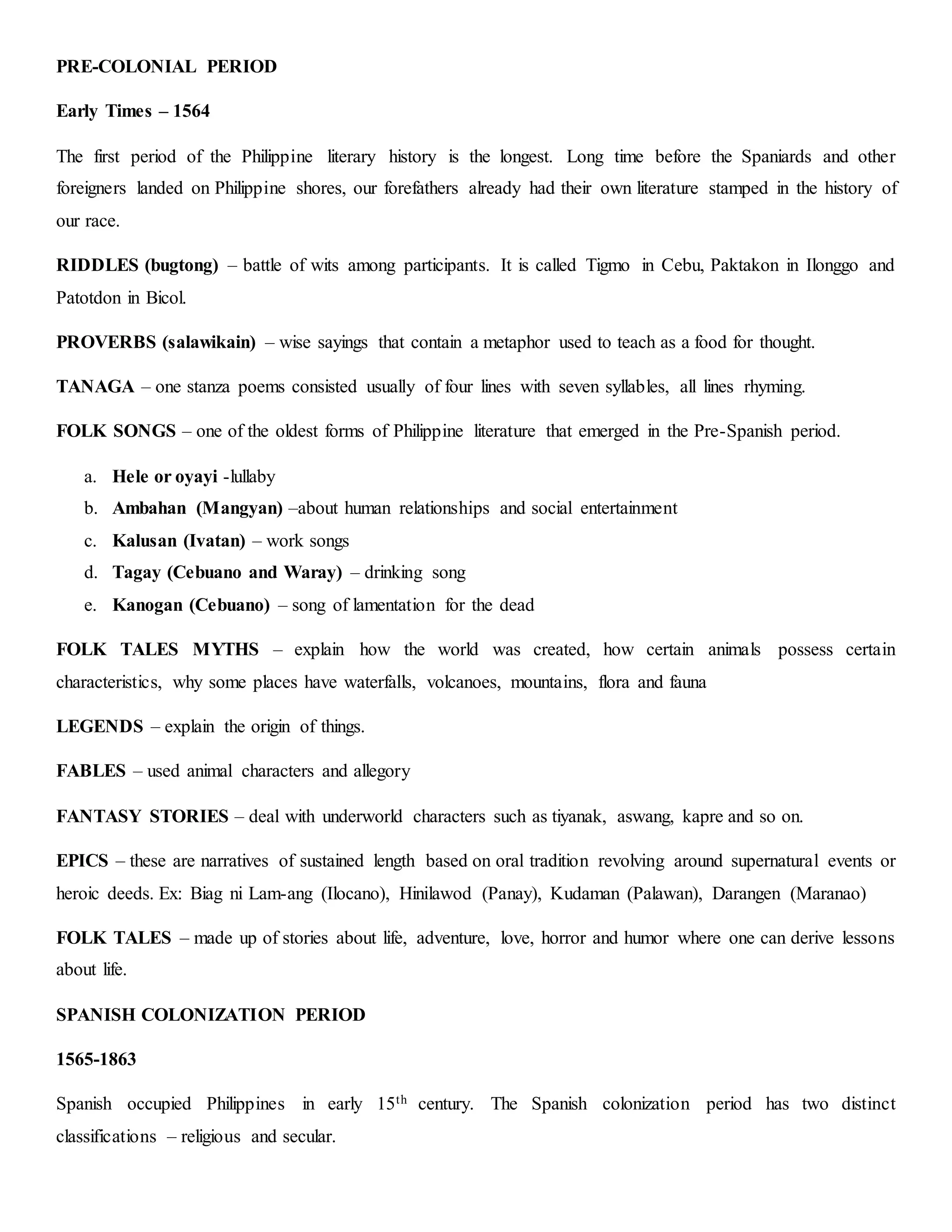 Timeline of Philippine Literature | DOCX