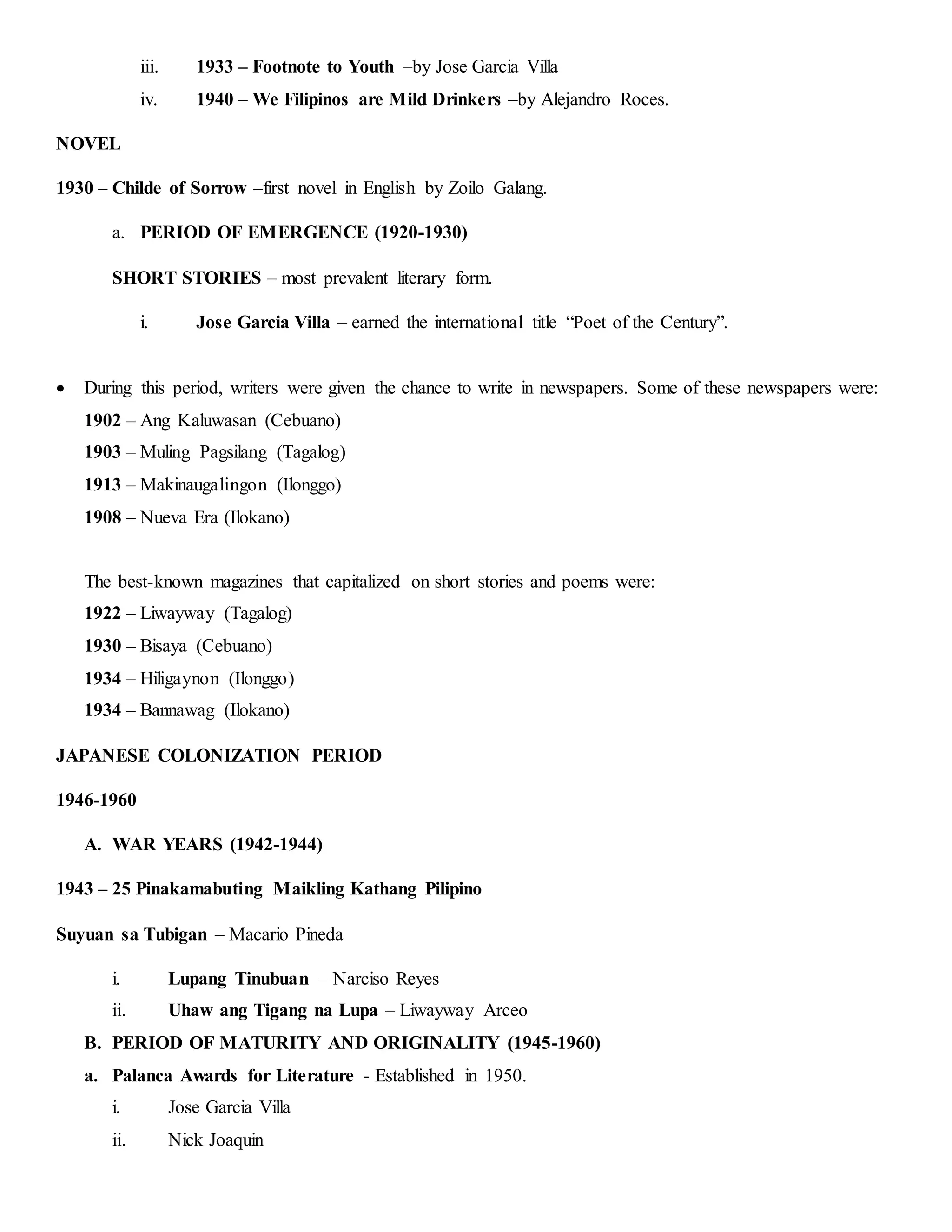 Timeline of Philippine Literature | DOCX