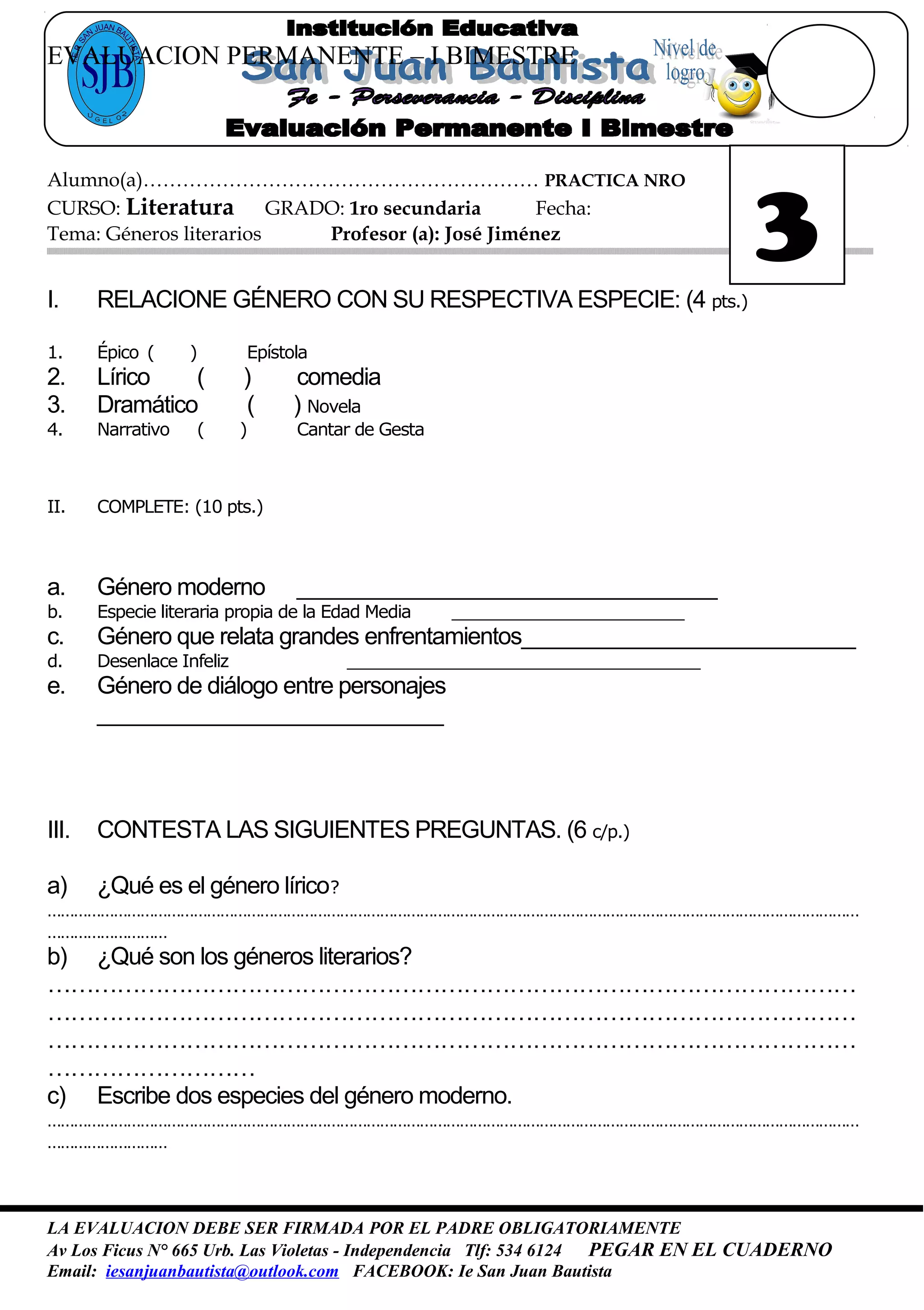 Litertutura 1ro secundaria | DOC