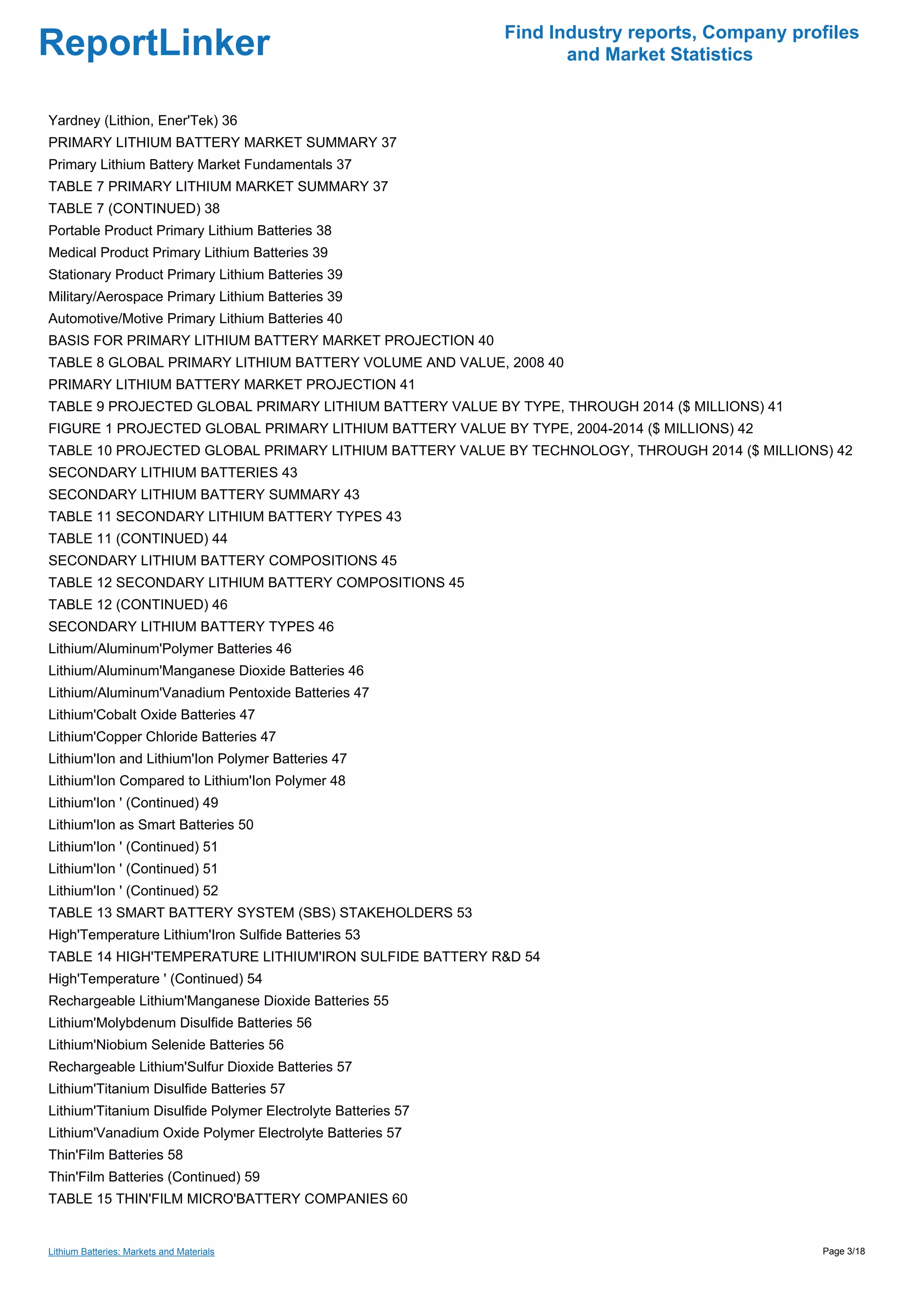Lithium Batteries: Markets and Materials | PDF