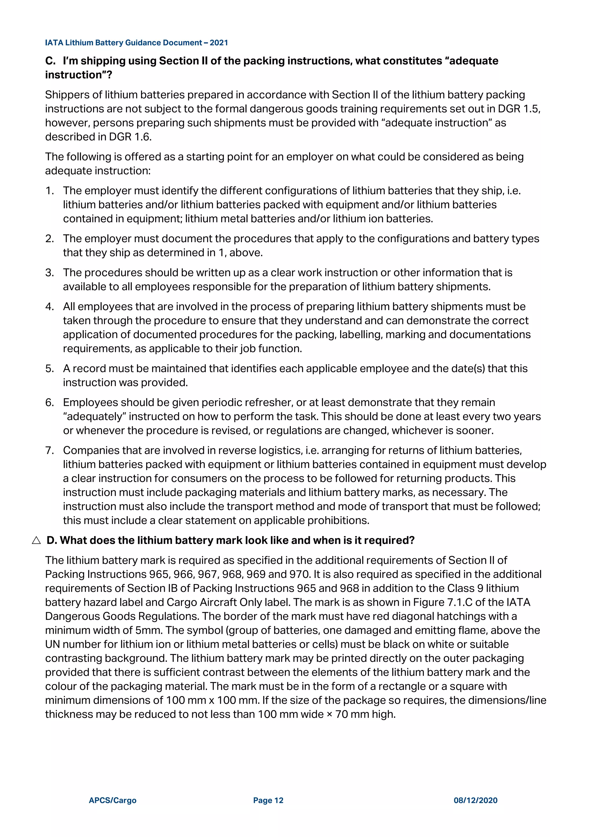 Lithium battery guidance document 2021 | PDF