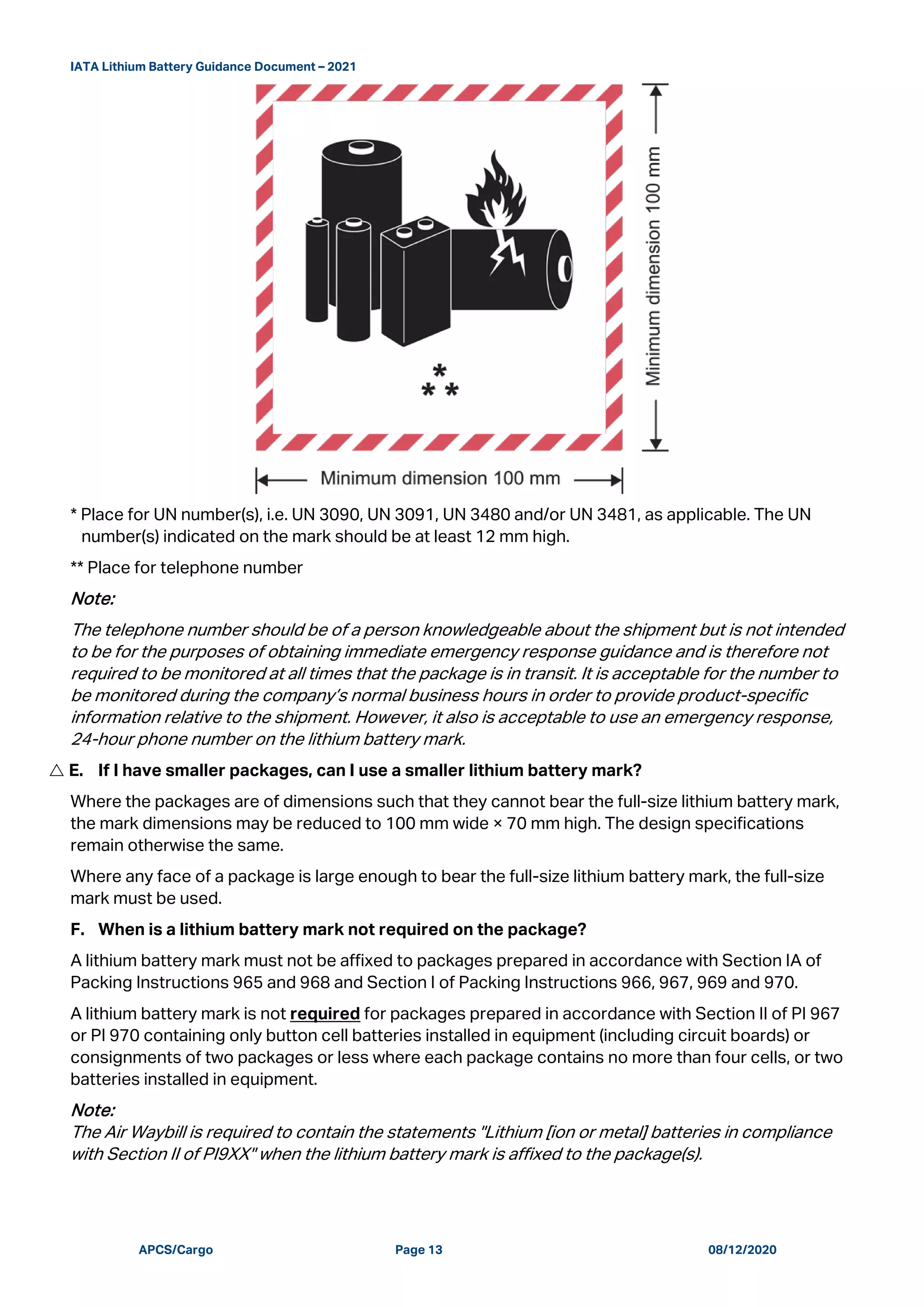 Lithium battery guidance document 2021 | PDF