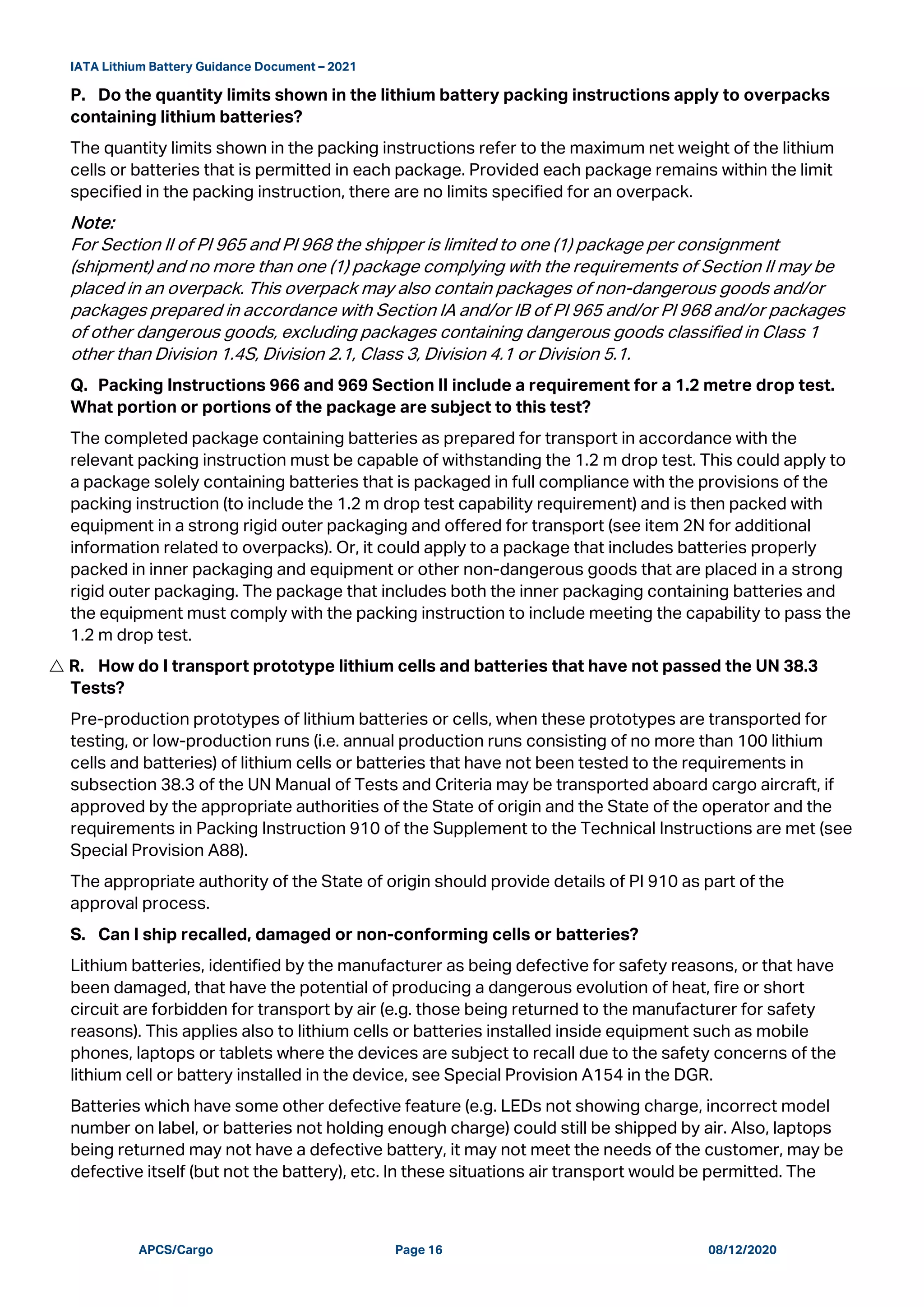 Lithium battery guidance document 2021 | PDF