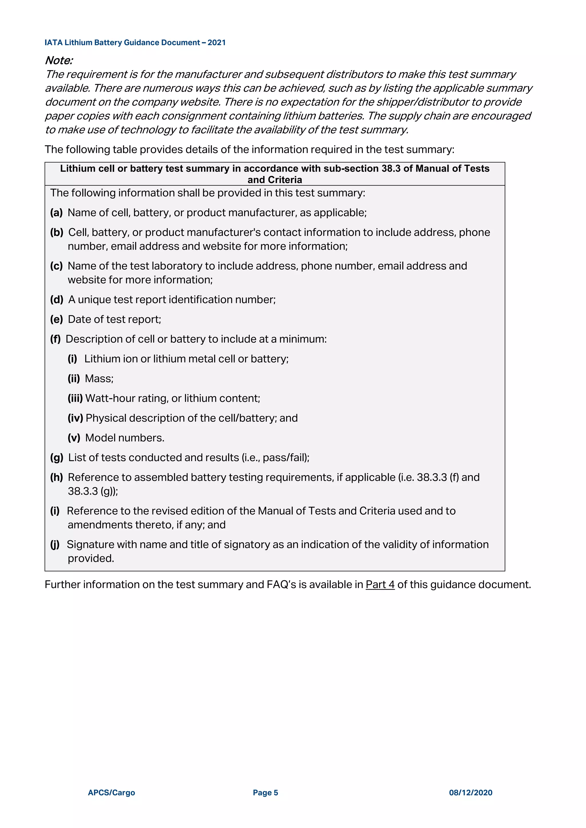 Lithium battery guidance document 2021 | PDF