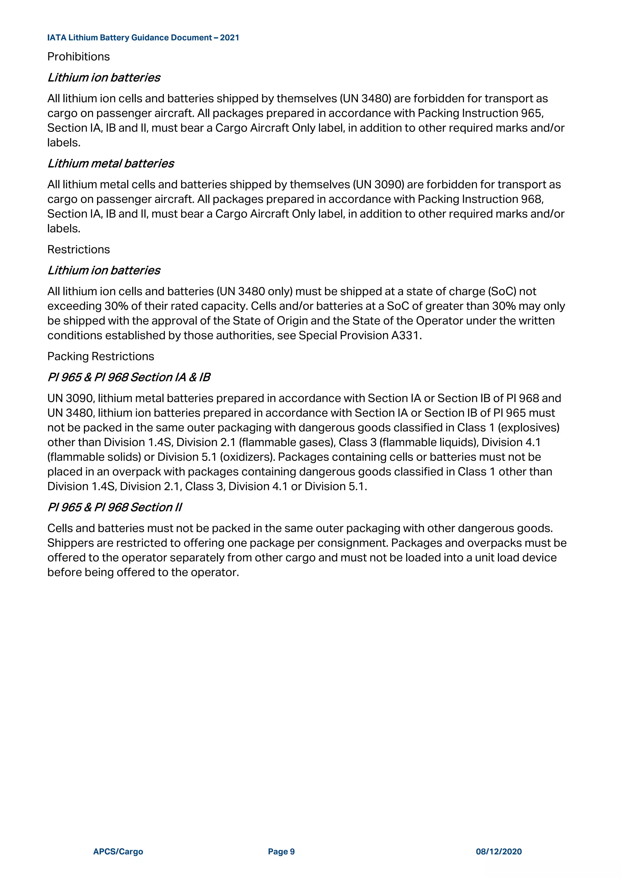 Lithium battery guidance document 2021 | PDF