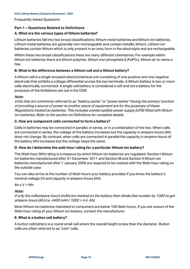 Lithium battery guidance document 2021 | PDF