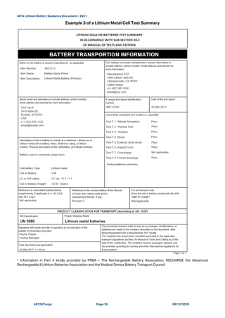 Lithium battery guidance document 2021 | PDF