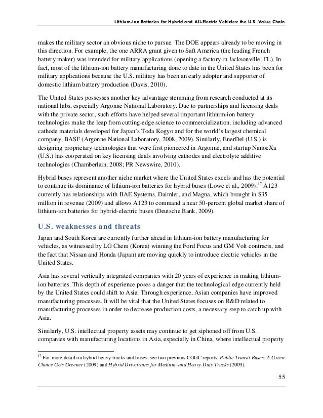 Lithium ion batteries for electric vehicles the U.S.. value chain