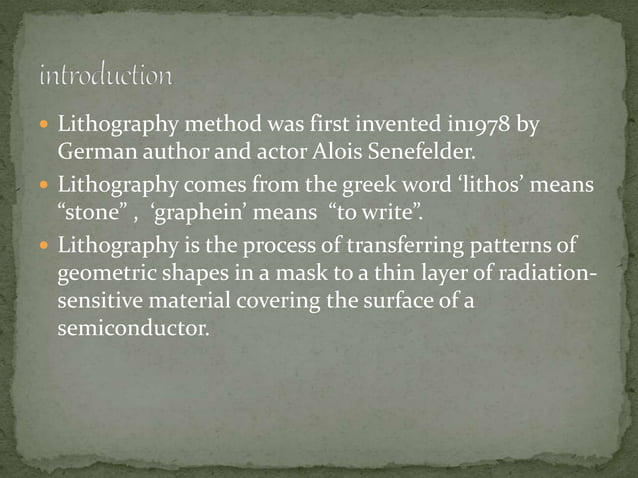 Lithographic Techniques Ppt