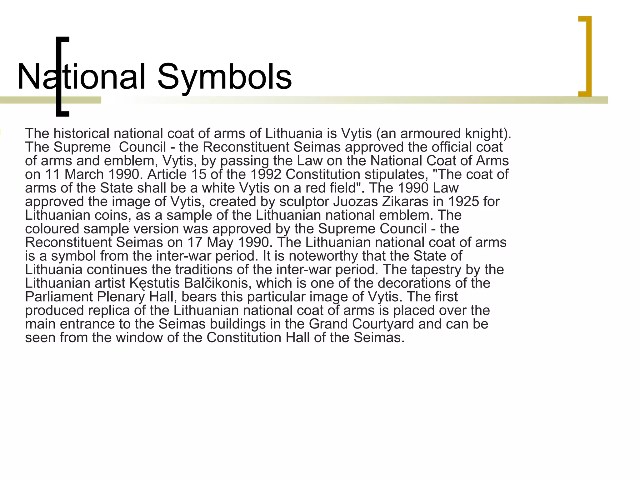 Lithuanian symbols and topics, flag, anthem, | PPT