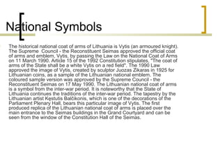Lithuanian symbols and topics, flag, anthem, | PPT