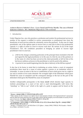 Action to Recover Solicitor's Fees - Locus Standi and Privity Hurdle ...