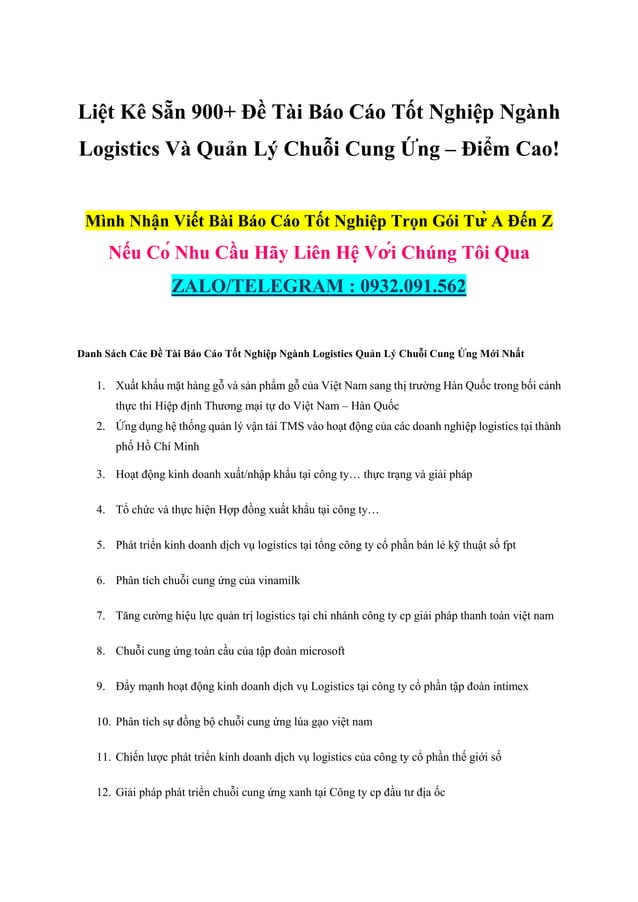 Liệt Kê Sẵn 900+ Đề Tài Báo Cáo Tốt Nghiệp Ngành Logistics Và Quản Lý Chuỗi Cung Ứng – Điểm Cao ...