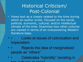 Literary Theories: A Sampling of Literary Lenses | PPT