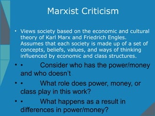 Literary Theories: A Sampling of Literary Lenses | PPT