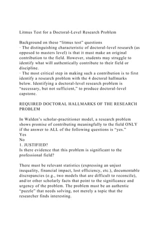 Litmus Test for a Doctoral-Level Research ProblemBackground on.docx