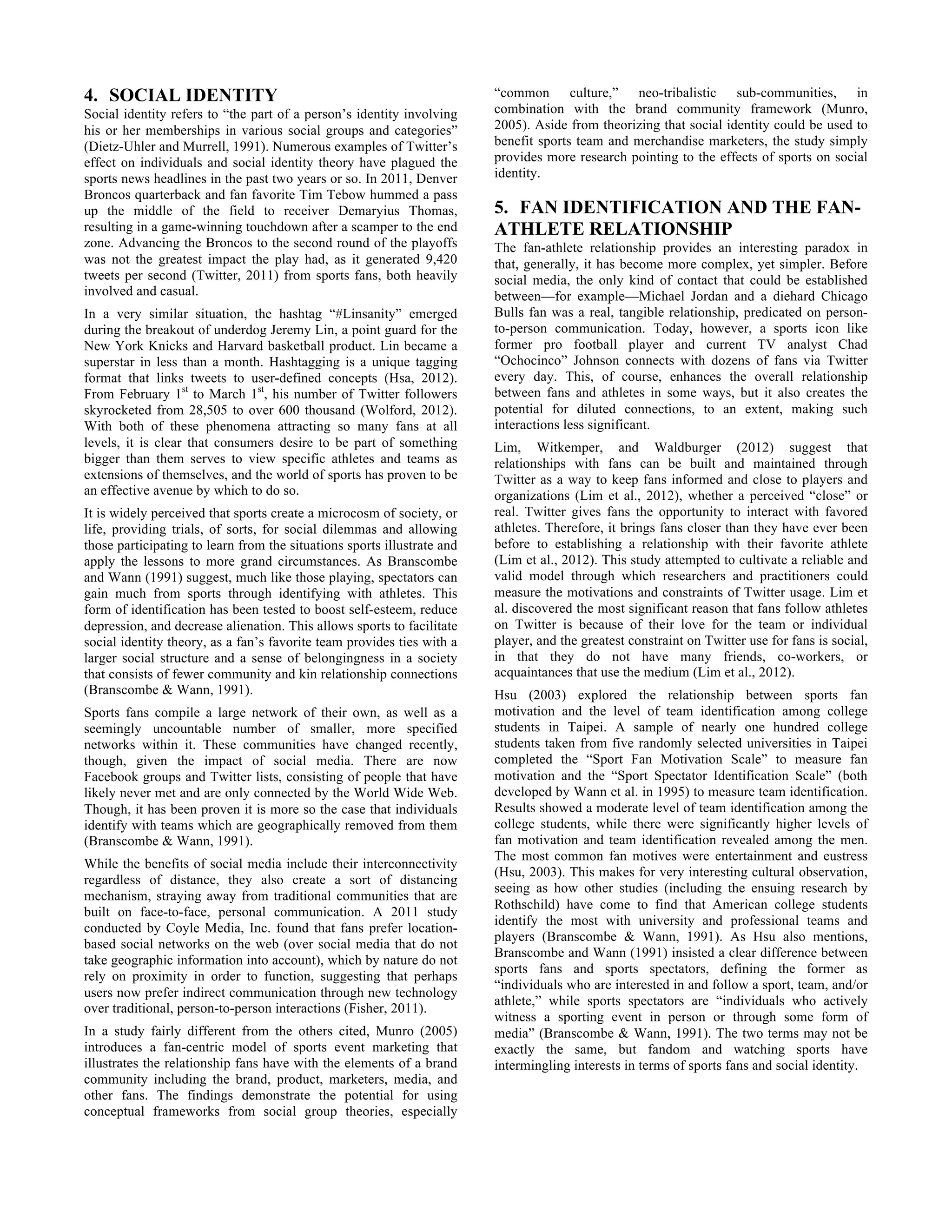 Fan Identification, Twitter Use, & Social Identity Theory in Sport | PDF | Social Networking ...