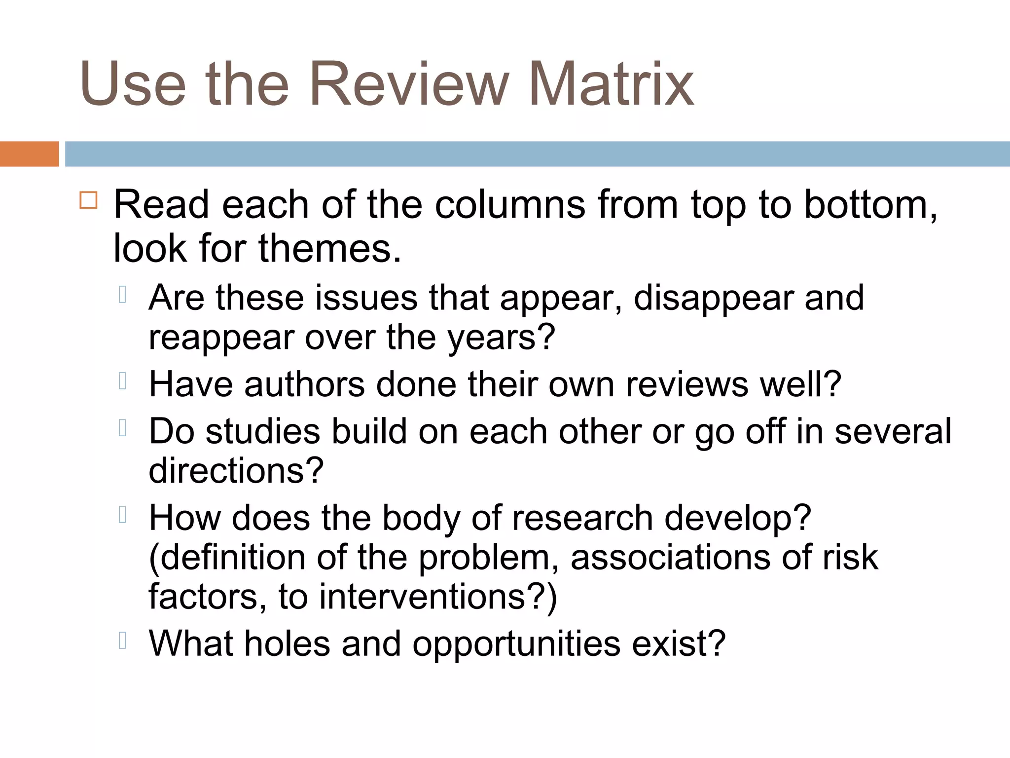 Lit review matrix pp | PPT