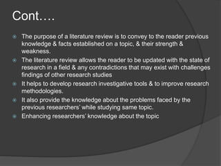 Lit rev importance in research methodology | PPTX
