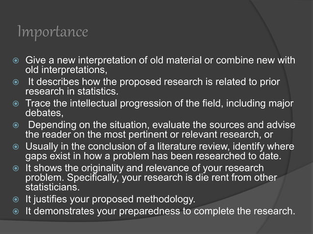 Lit rev importance in research methodology | PPT