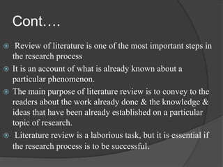 Lit rev importance in research methodology | PPTX