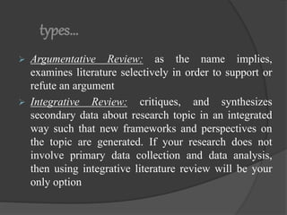 Lit rev importance in research methodology | PPTX