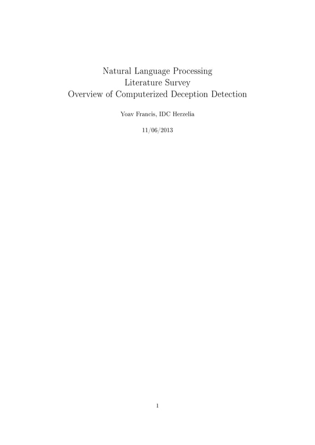 NLP Literature Survey with focus on Computerized Deception Detection | PDF