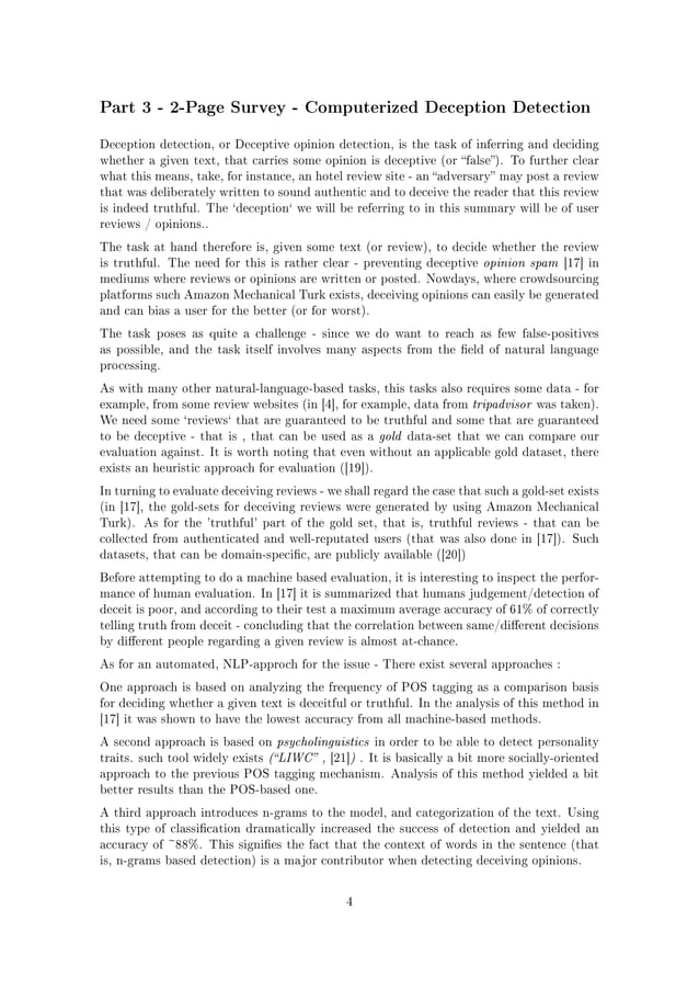 NLP Literature Survey with focus on Computerized Deception Detection | PDF