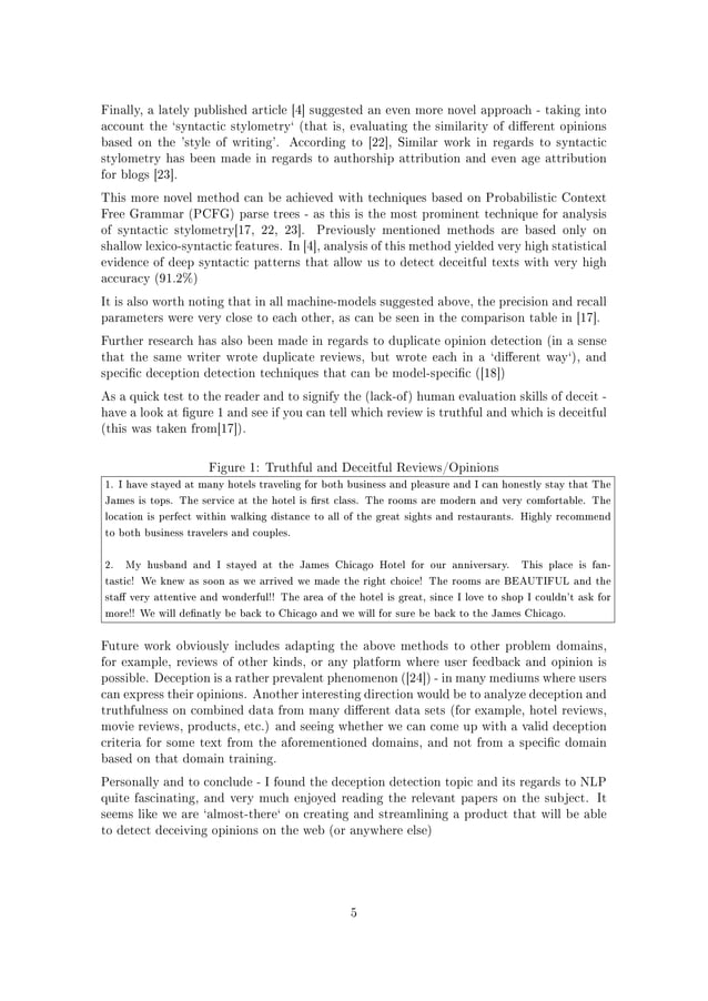 NLP Literature Survey with focus on Computerized Deception Detection | PDF