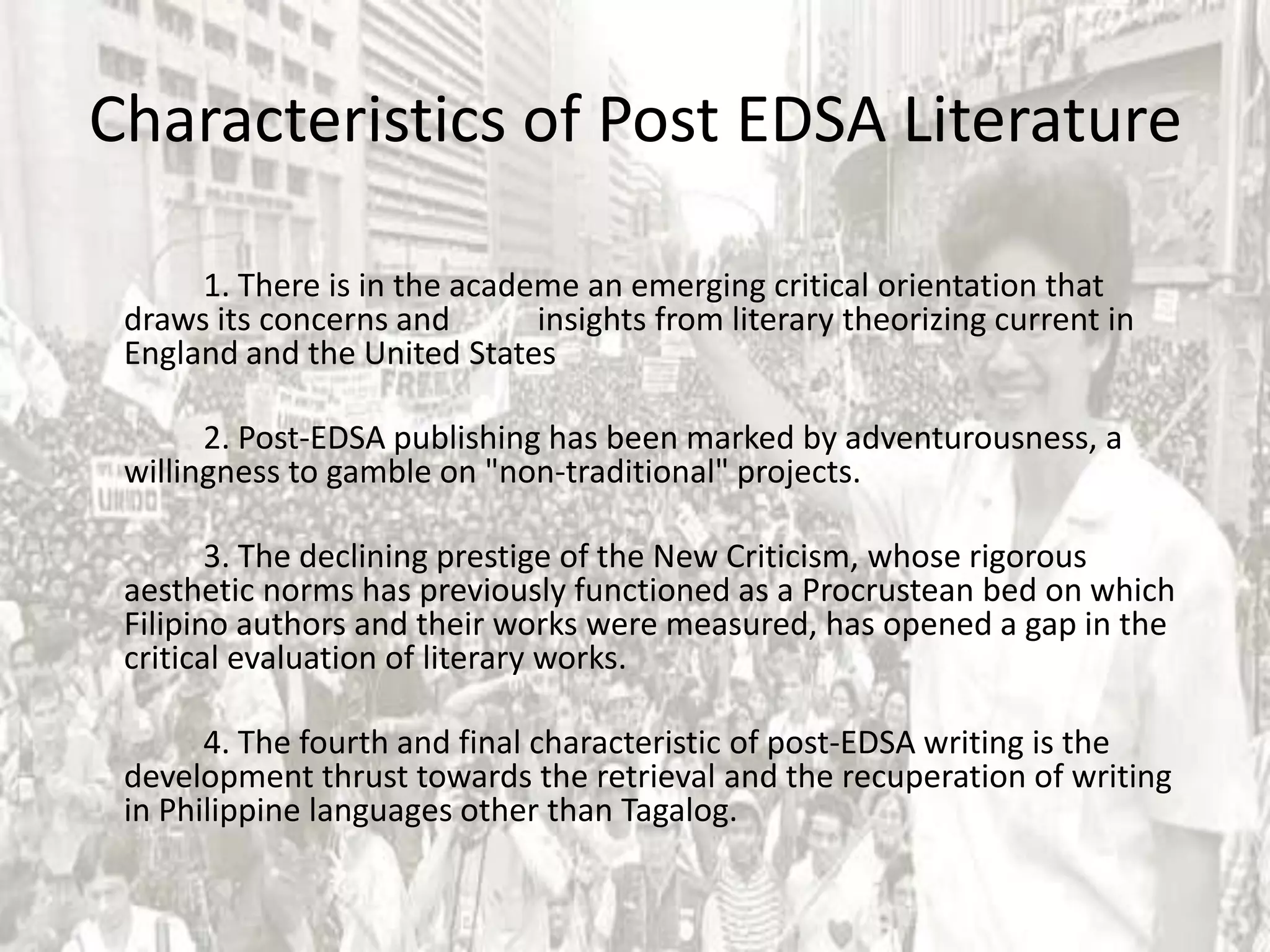 Philippine Literature After EDSA Revolution | PPTX
