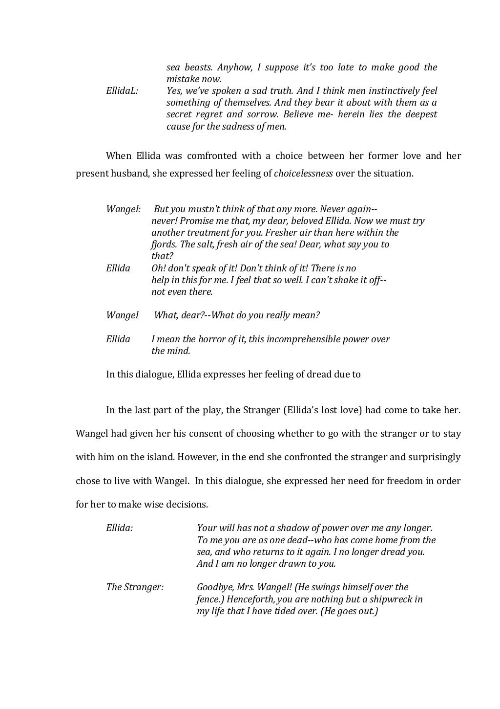 Litt 507 - Psychological Analysis of Ibsen's The Lady from the Sea