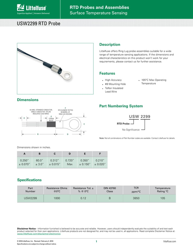 Littelfuse rtd probes_assemblies_surface_temperature_sensing_usw2299 ...