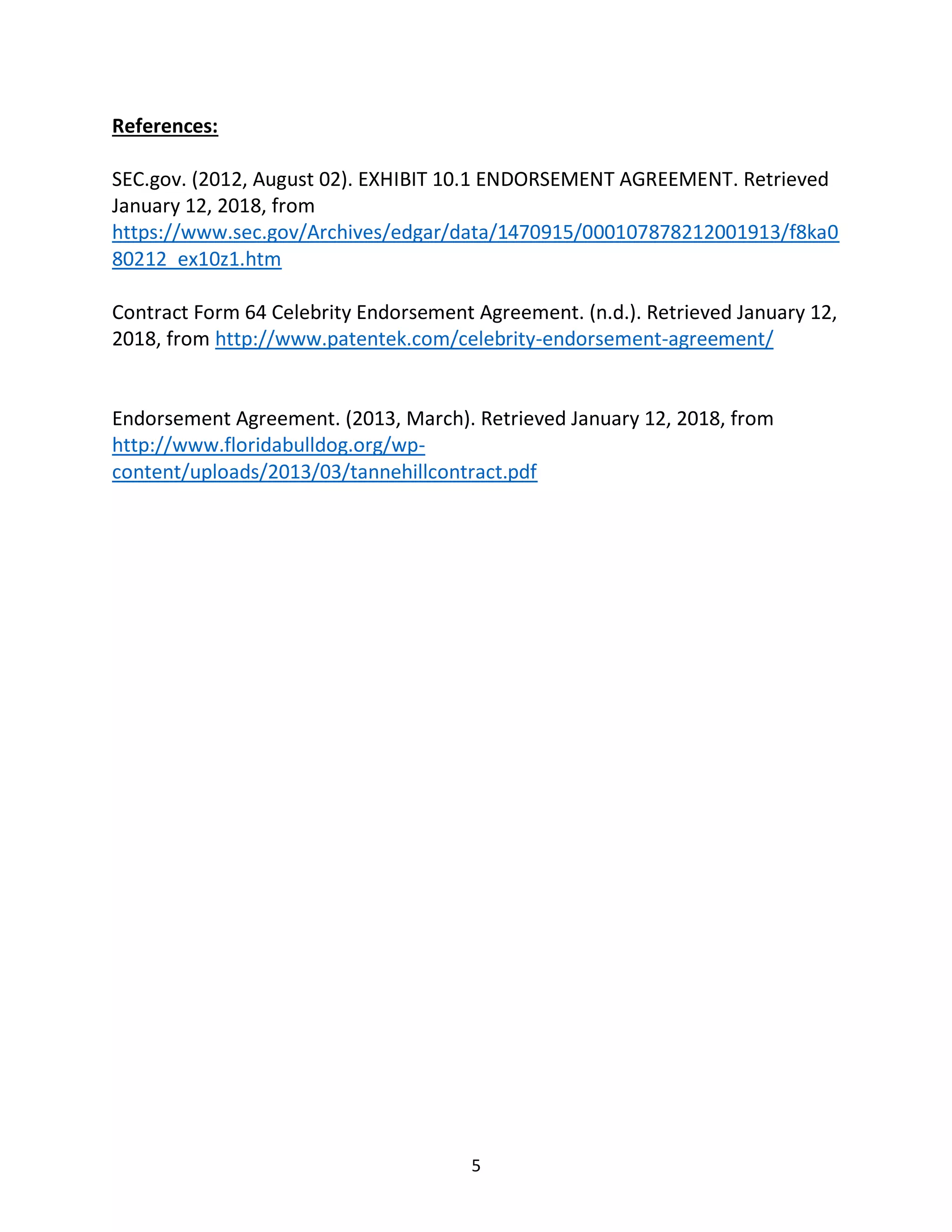 Drafted Endorsement Agreement | PDF
