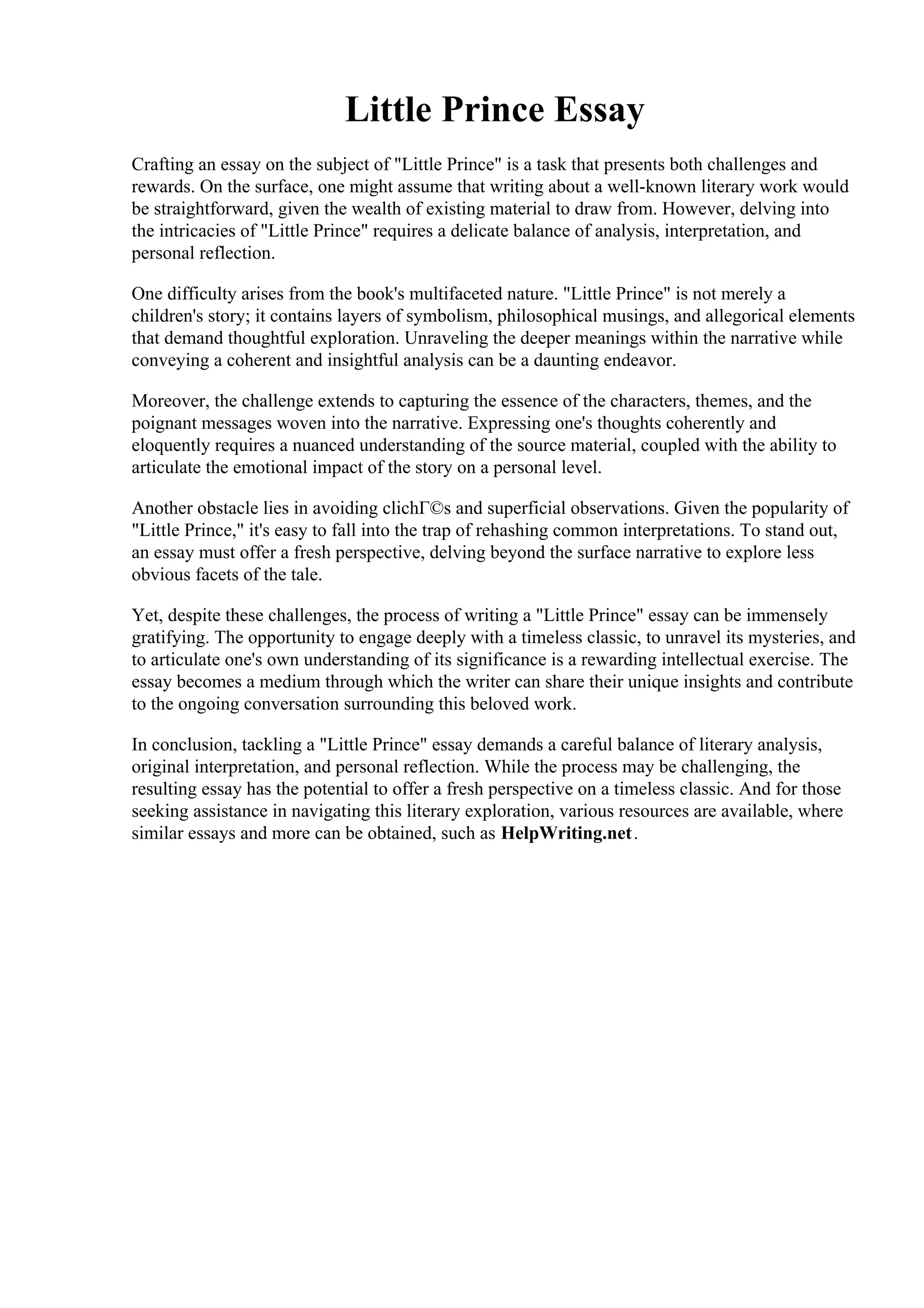 Little Prince Essay. The little prince critique paper - It has been ...