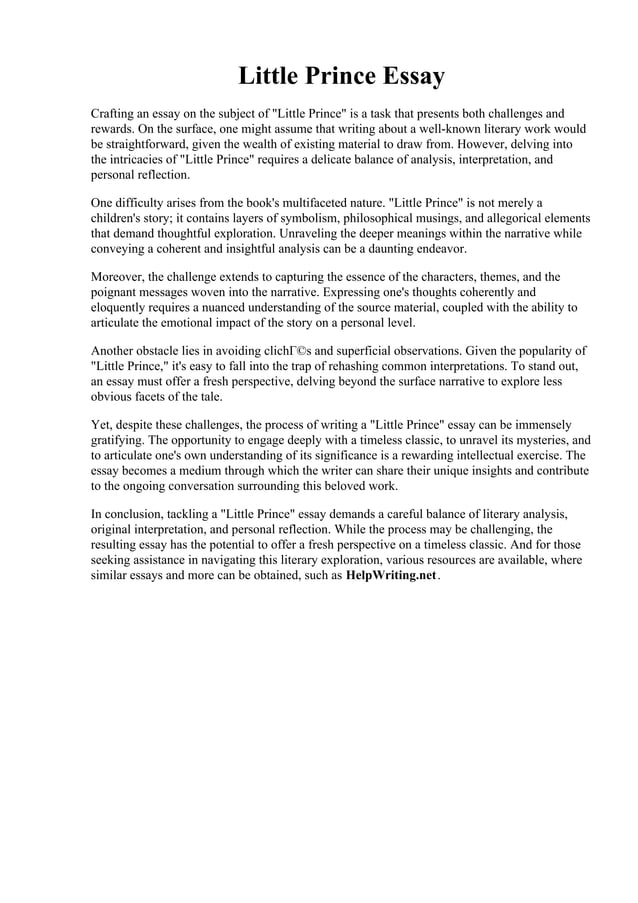 Little Prince Essay. The little prince critique paper - It has been ...