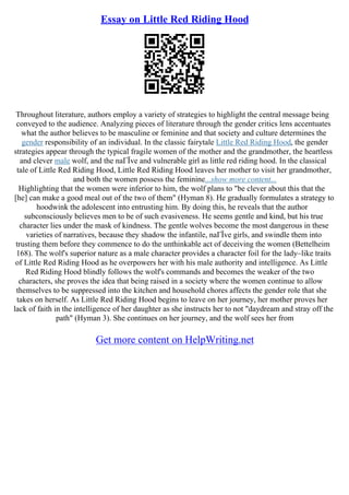 Little Red Riding Hood Essay | PDF