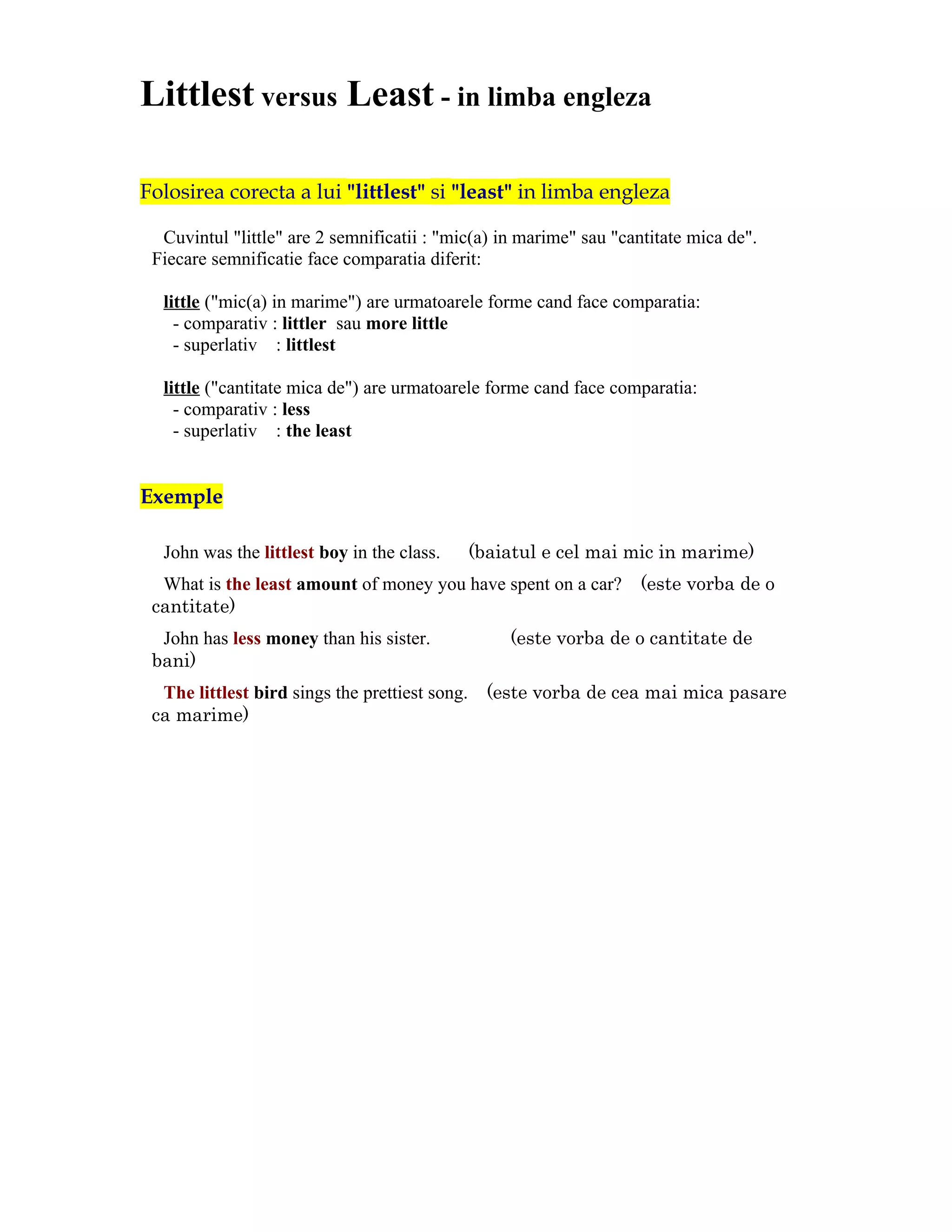 Littlest least in engleza | DOC