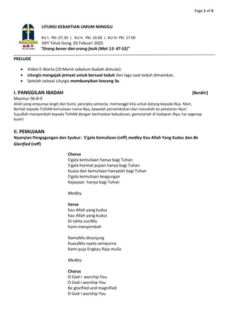 Liturgi KU2 - 02 Febuari 2025 untuk worship leader dan singers | PDF
