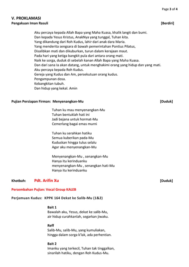 Liturgi KU2 - 02 Febuari 2025 untuk worship leader dan singers | PDF