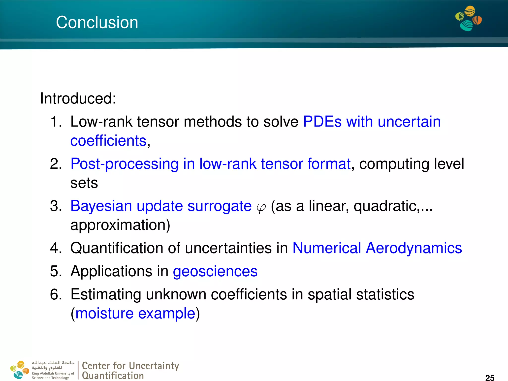 Developing fast low-rank tensor methods for solving PDEs with uncertain coefficients | PPT