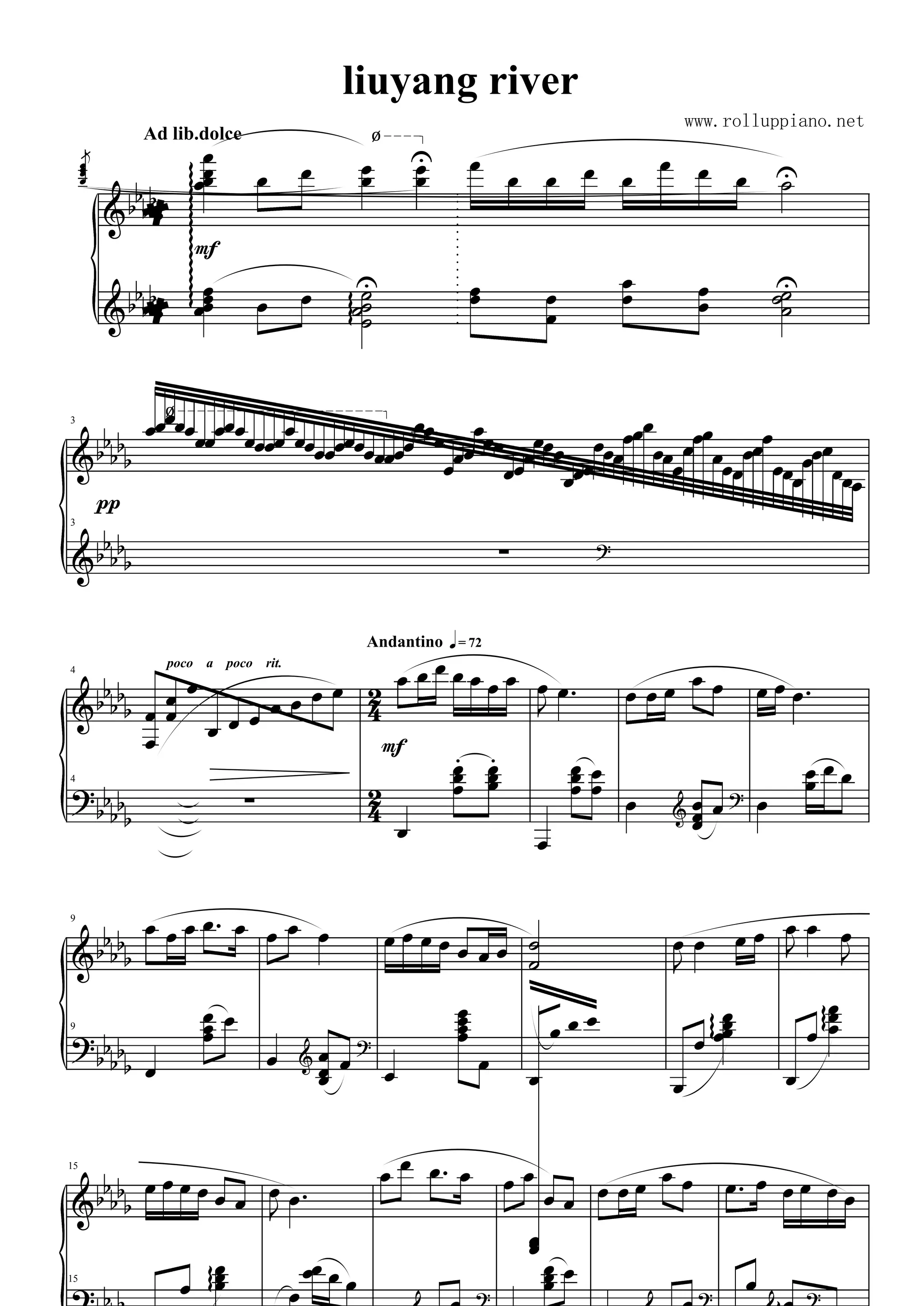 Piano sheet music chinese songs - Liuyang river song 2 | PDF