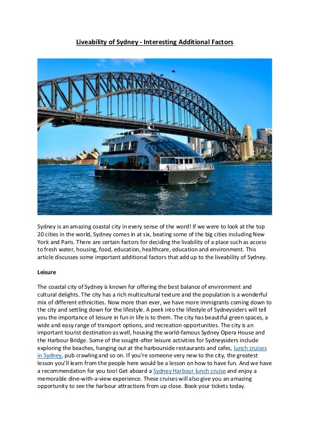 Liveability of Sydney - Interesting Additional Factors | PDF