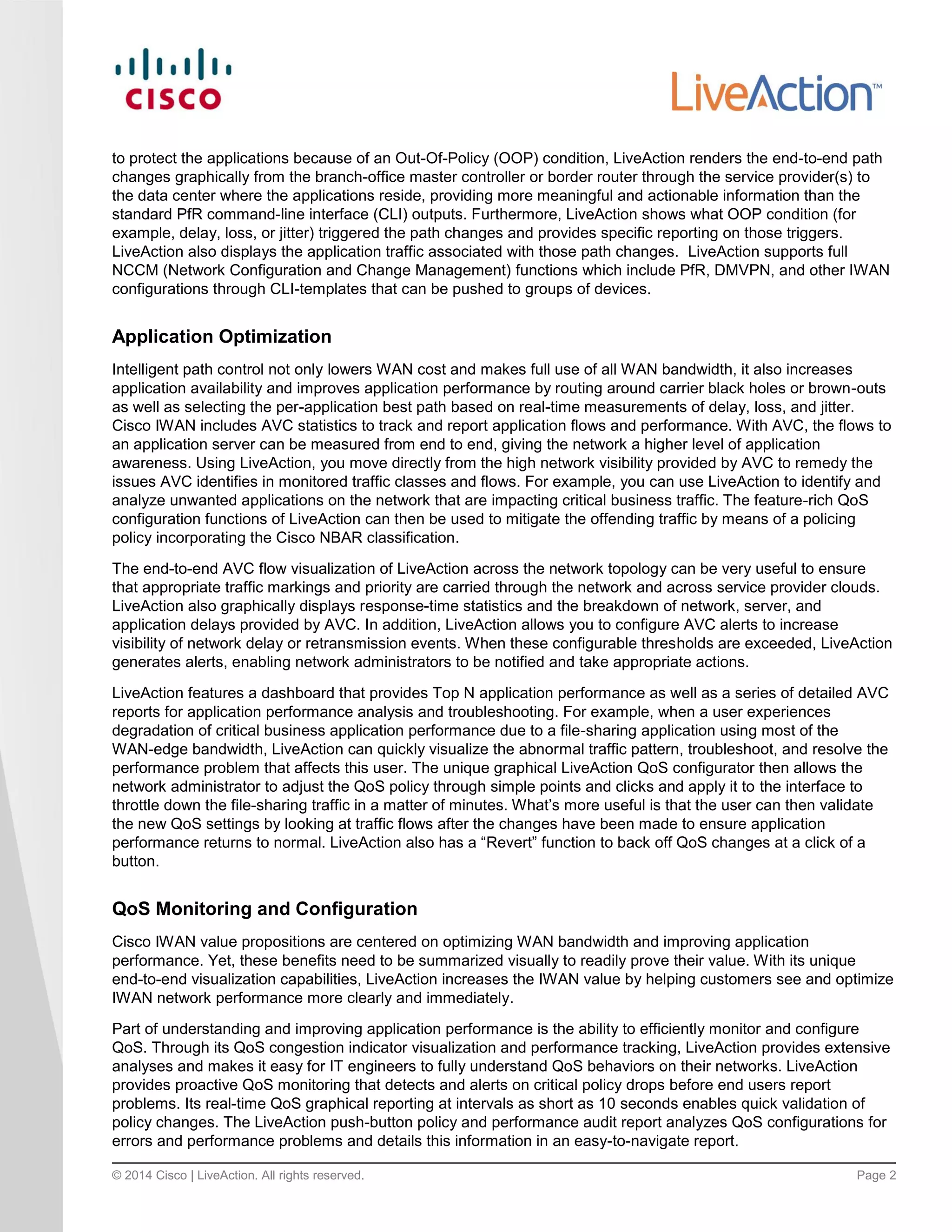 LiveAction: Visualization, Management, and Control for Cisco IWAN | PDF | Computer Networking ...
