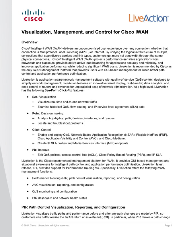 LiveAction: Visualization, Management, and Control for Cisco IWAN | PDF | Computer Networking ...
